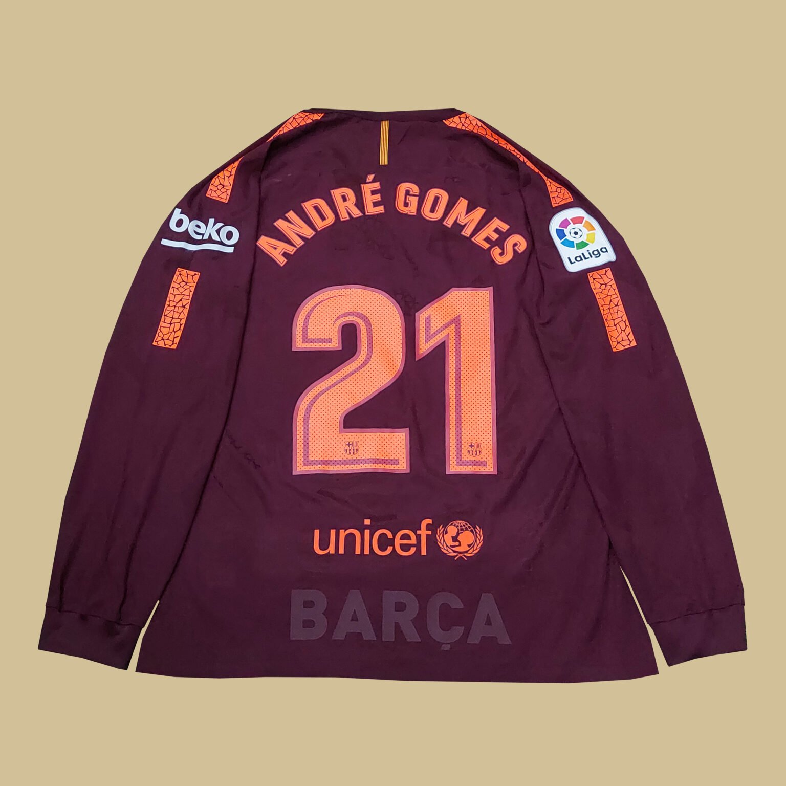 2017 – 18 BARCELONA THIRD LS PLAYER ISSUE KITROOM STOCK SHIRT ANDRE ...